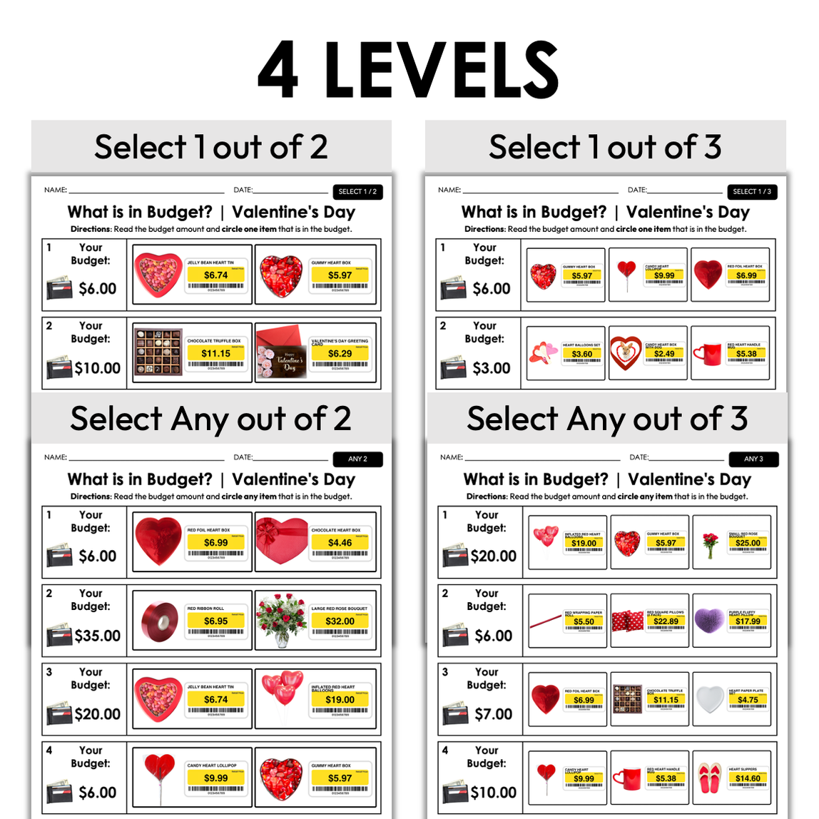 Valentine's Day Budget | Life Skills Worksheets for Special Education ...