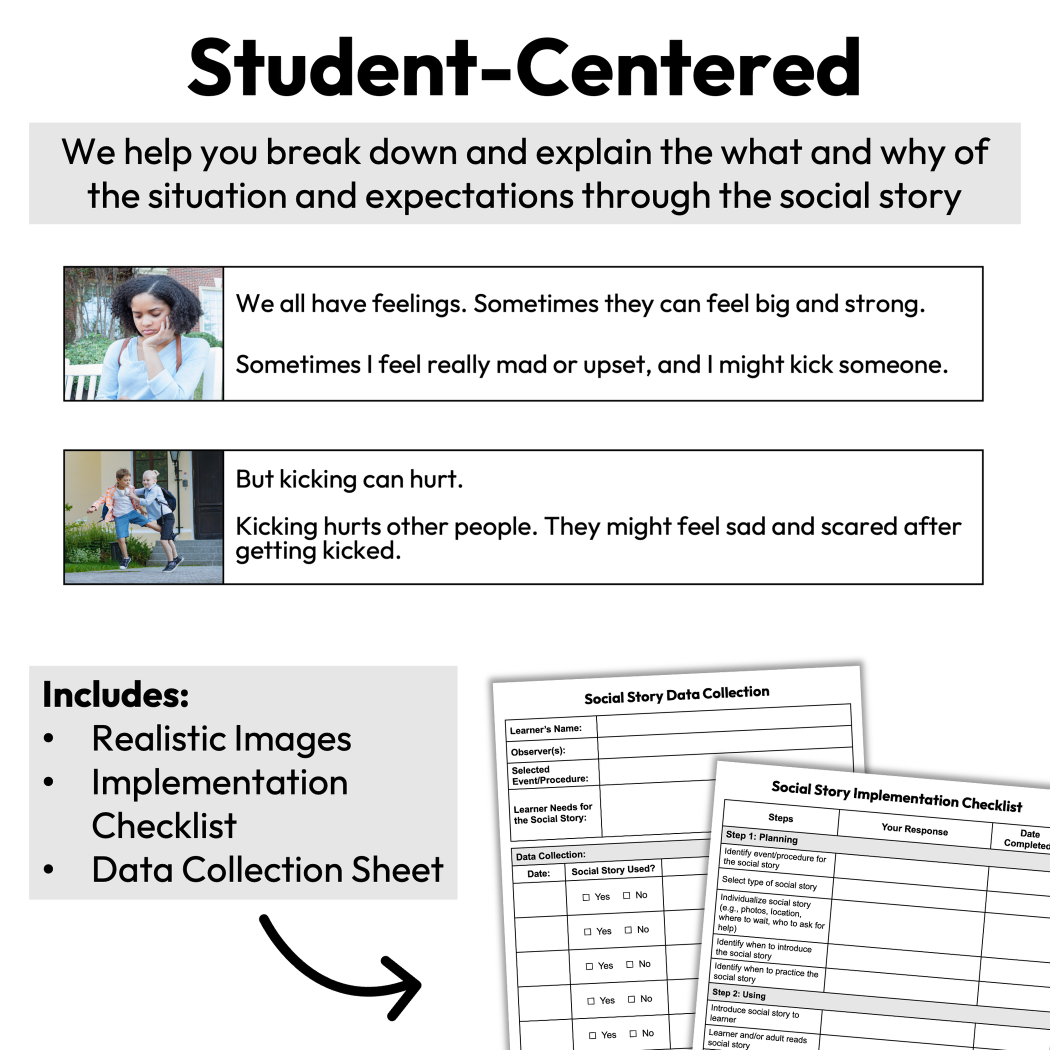 Kicking Others | 1-Page Social Story | Behavior Support — Autism Grown Up