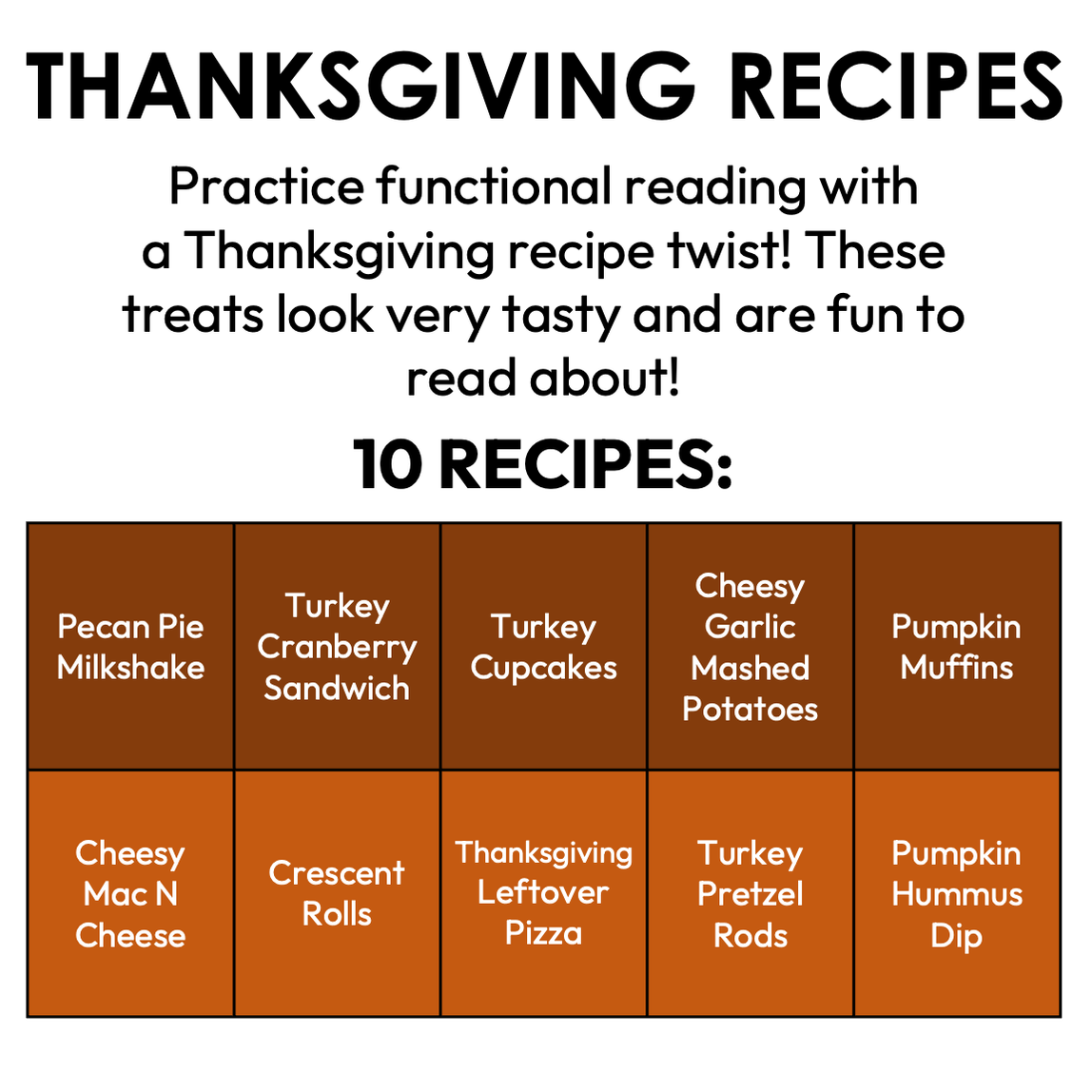 Thanksgiving Recipes | Recipe Reading Comprehension | Special Educatio ...
