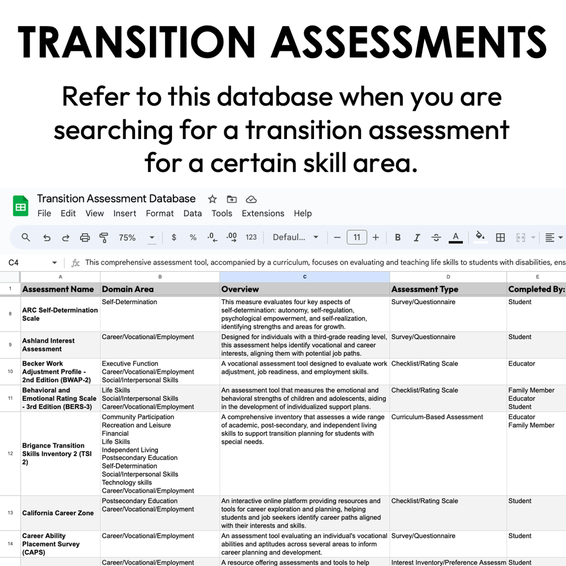 Transition Assessment Database — Autism Grown Up