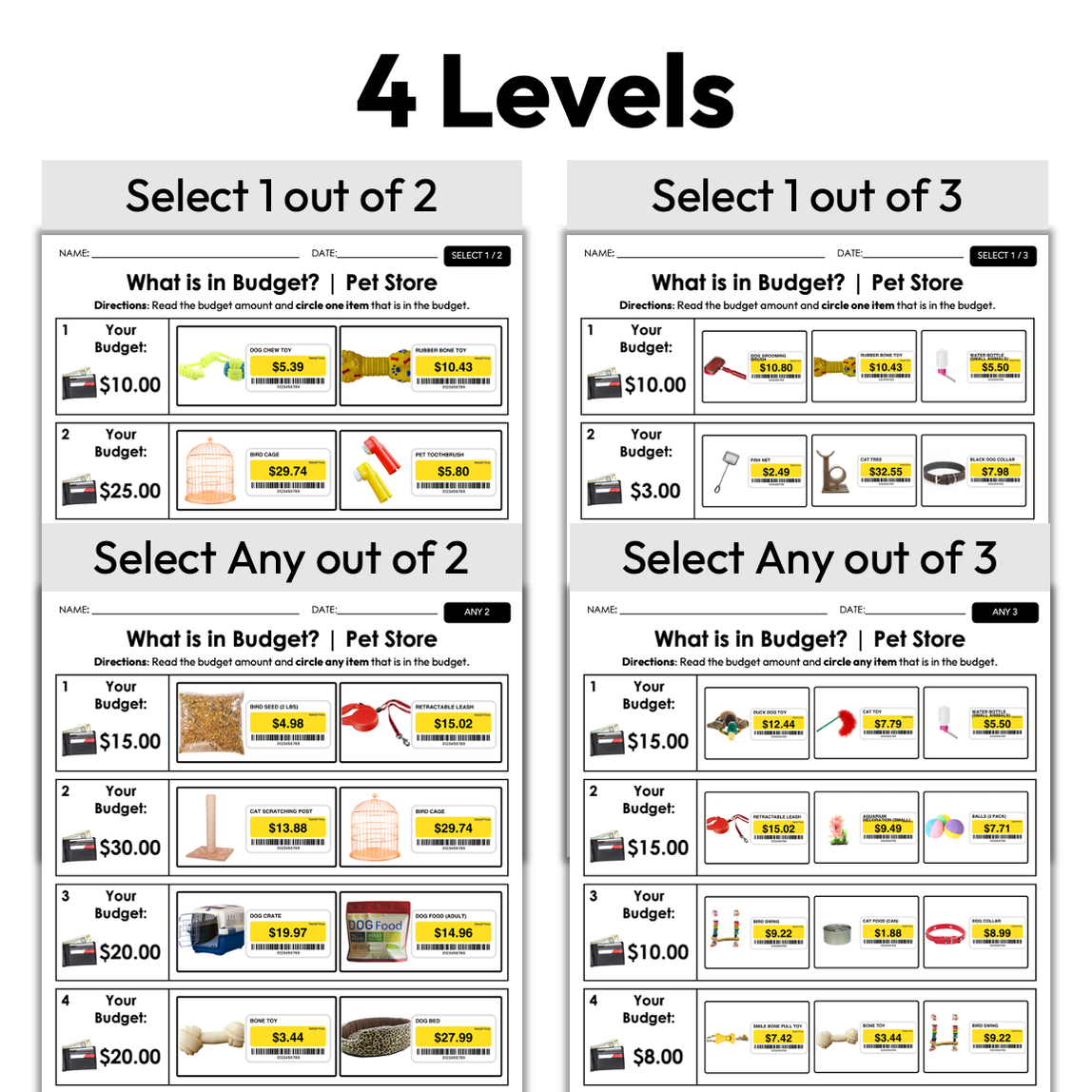 Pet Store Budget | Life Skills Worksheets for Special Education ...