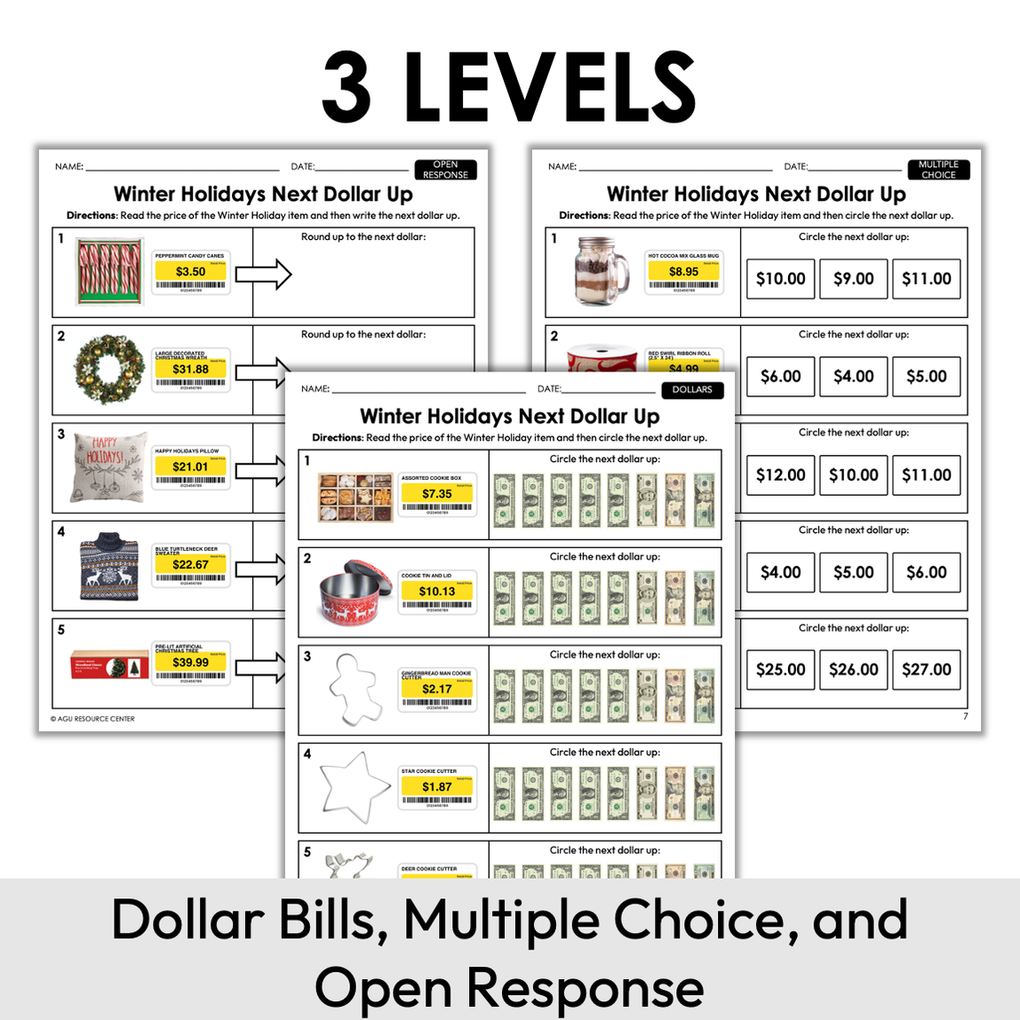 Winter Holidays Next Dollar Up Worksheets for Special Education ...