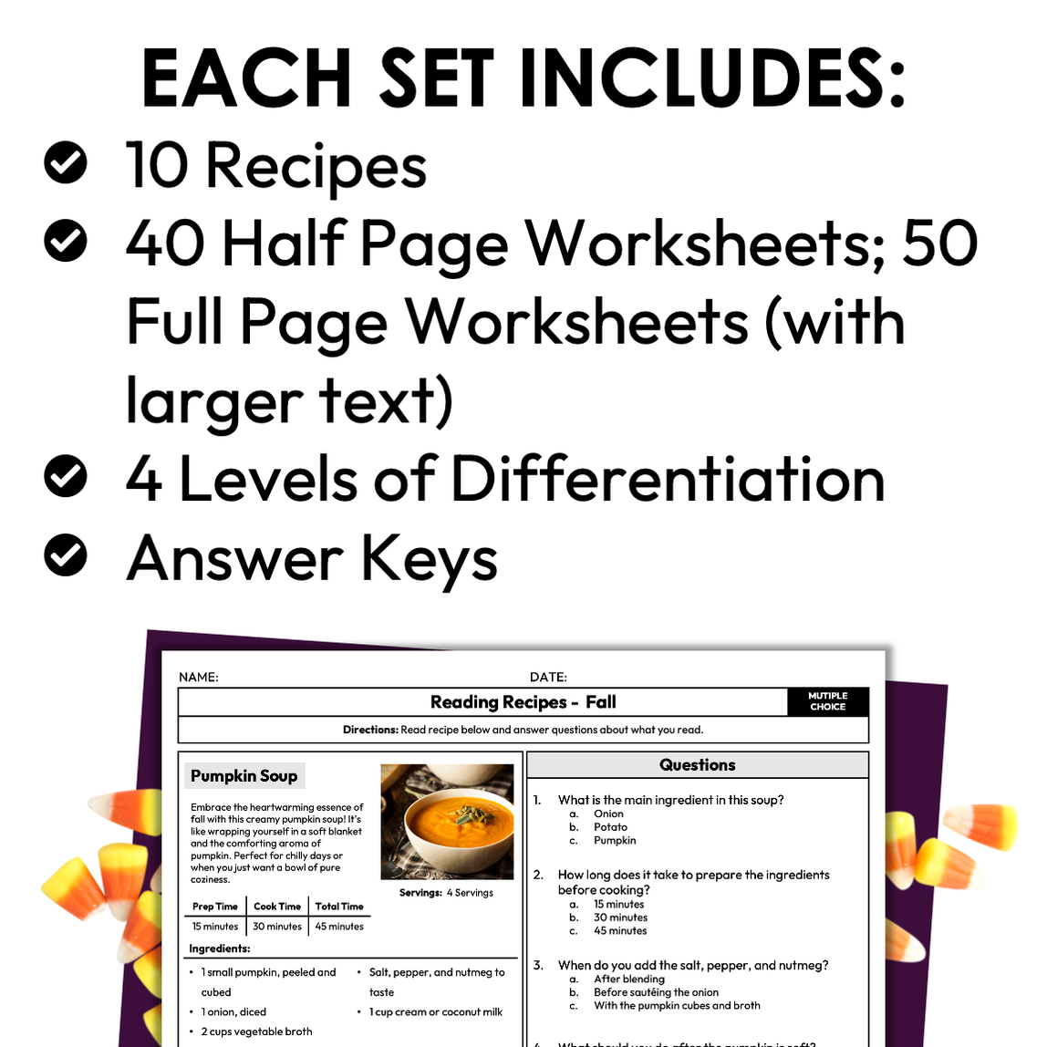 Seasonal Recipes | Recipe Reading Comprehension Bundle — Autism Grown Up