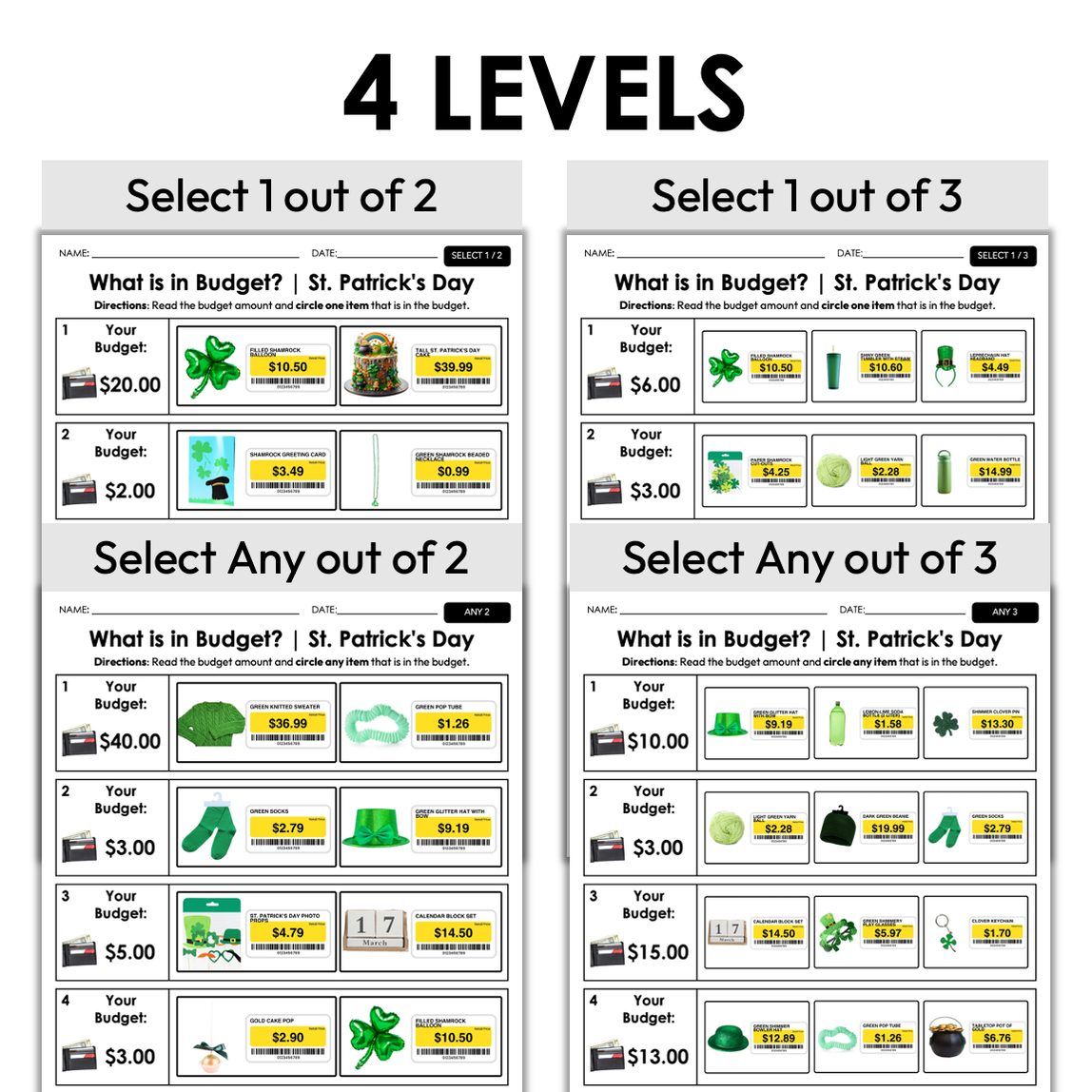 St. Patrick's Day Budget | Life Skills Worksheets for Special Educatio ...