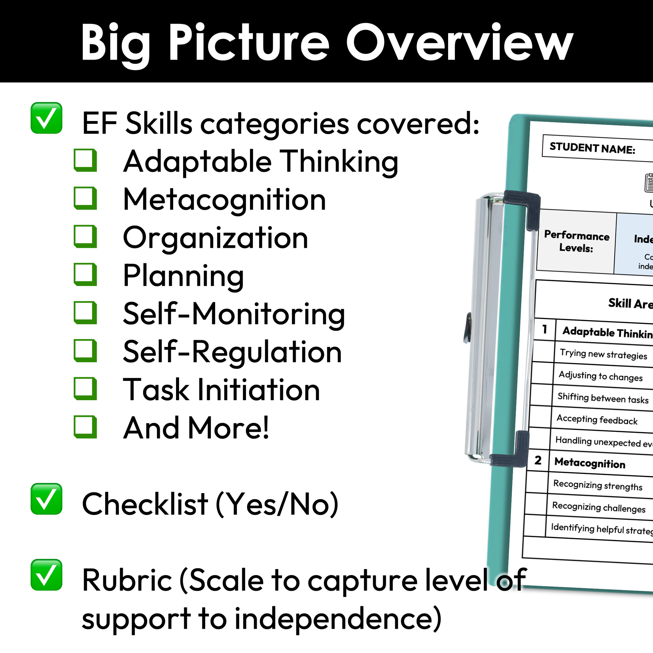 Executive Functioning Skills Checklist + Rubric | Digital + Editable ...