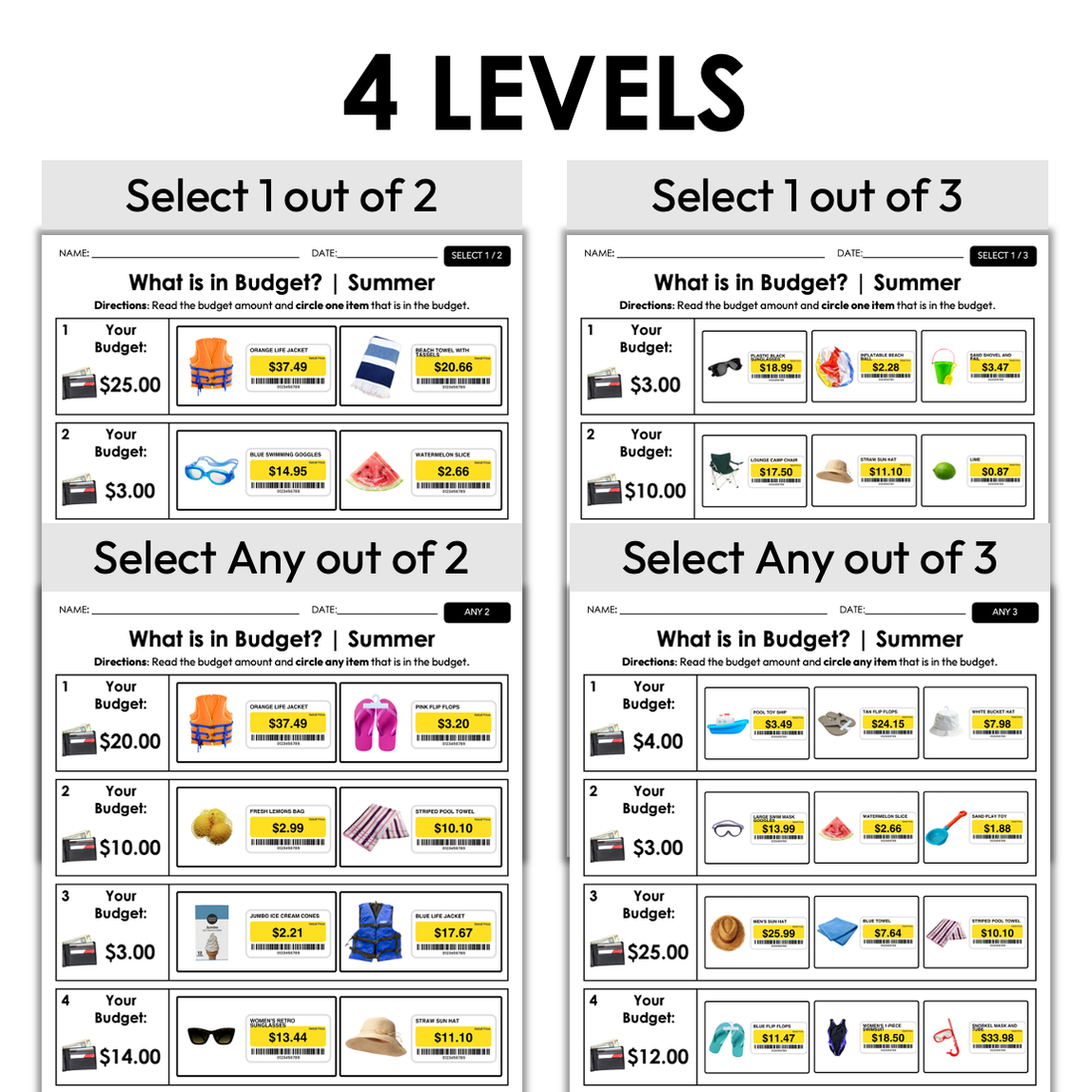 Summer Budget | Life Skills Worksheets for Special Education — Autism ...