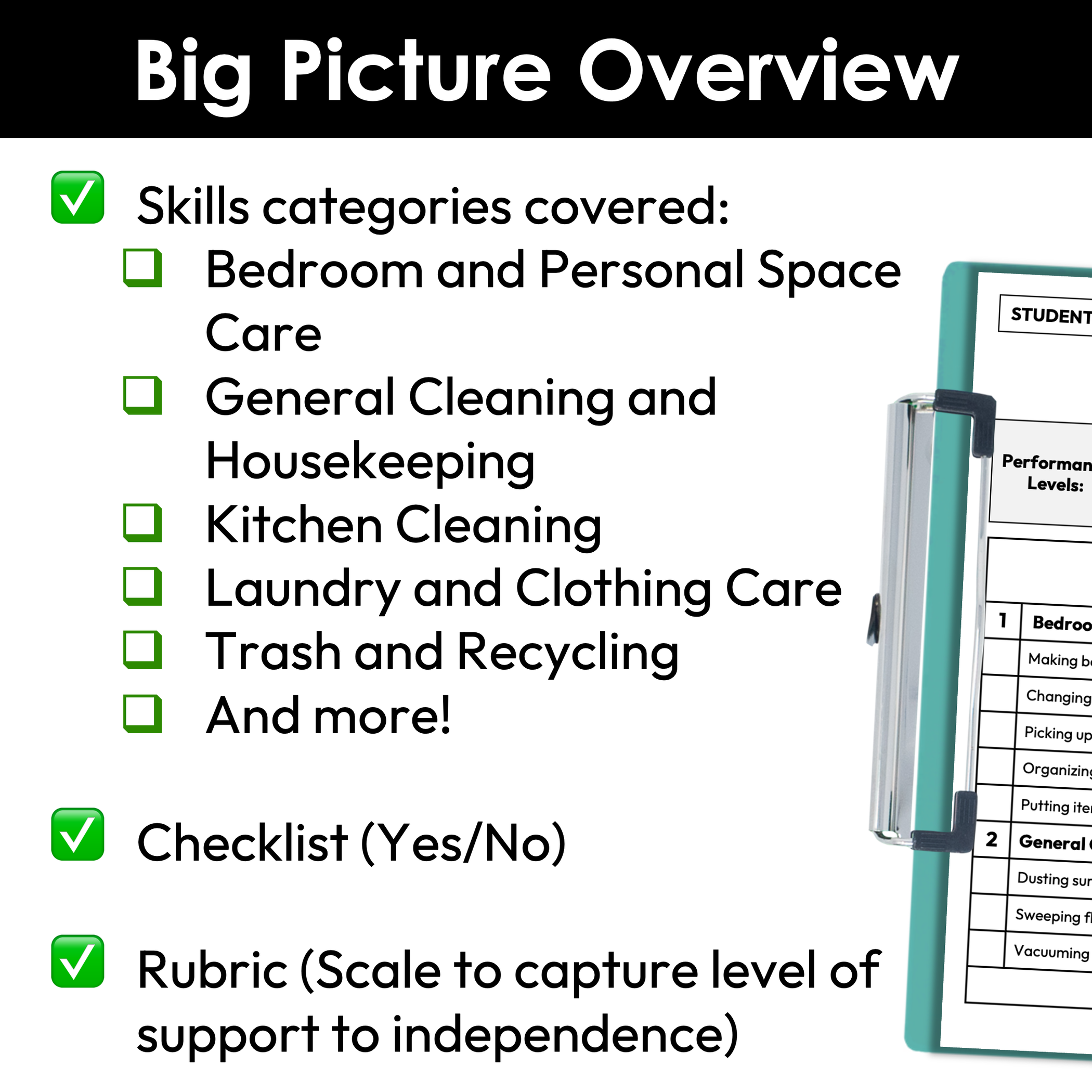 Home and Independent Living Skills Checklist + Rubric | Printable ...