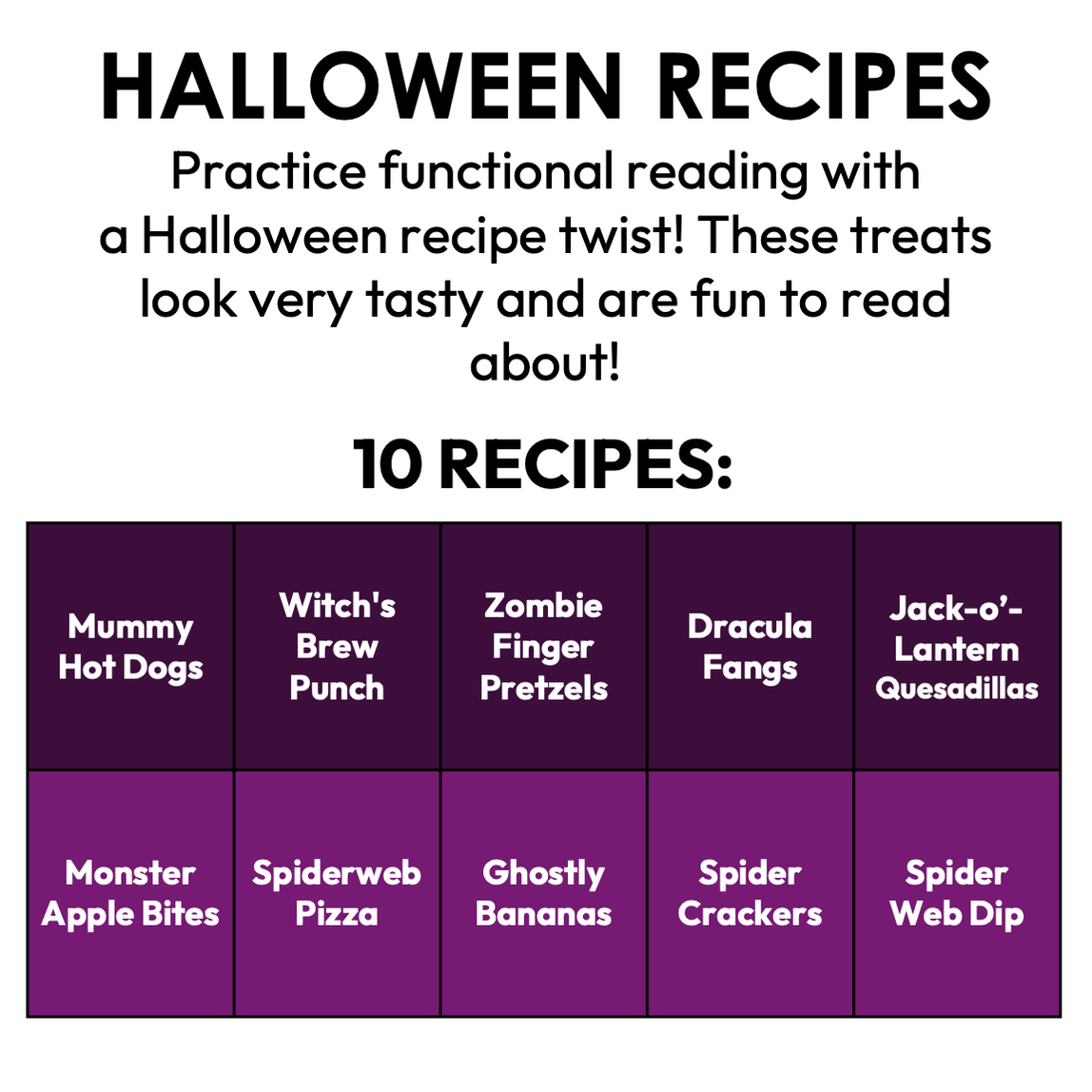 Halloween Recipes | Recipe Reading Comprehension | Special Education ...