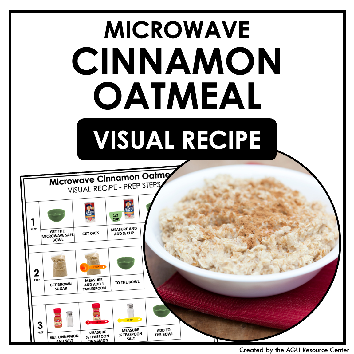 Microwave Cinnamon Oatmeal Visual Recipe | No-Bake Recipe — Autism Grown Up