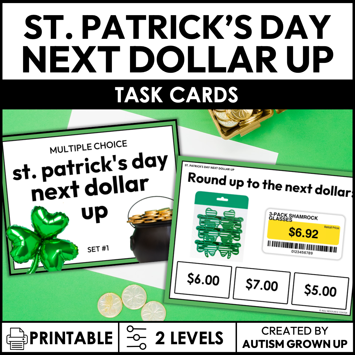 St. Patrick's Day Next Dollar Up Task Cards for Special Education ...