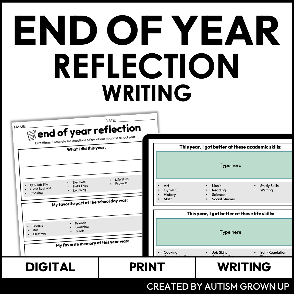 End of Year Reflection Writing Activity — Autism Grown Up