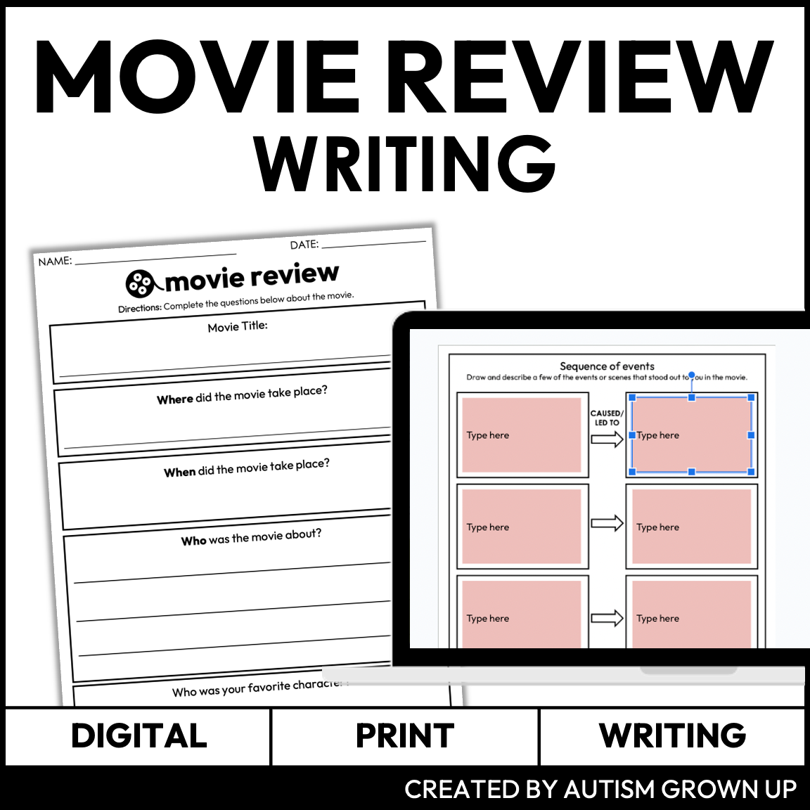 Movie Review Worksheet with Writing | Print + Digital — Autism Grown Up