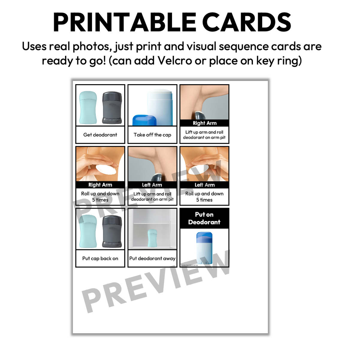 Putting on Deodorant Visual Sequence Cards — Autism Grown Up