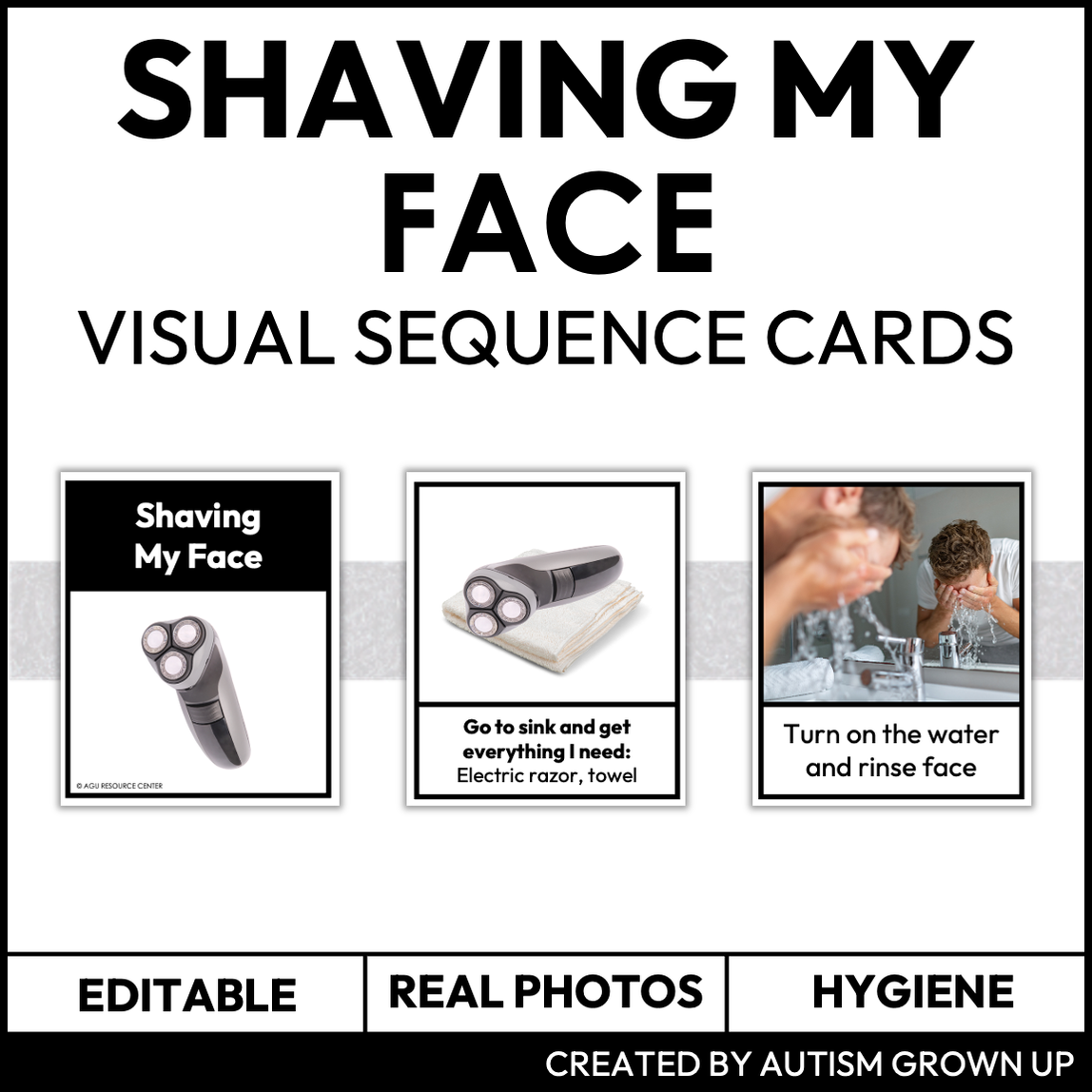 Shaving My Face Visual Sequence Cards — Autism Grown Up