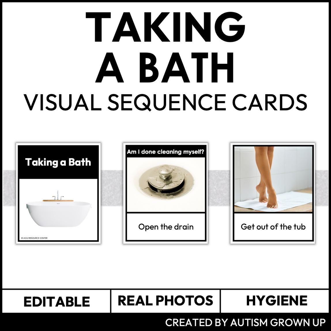 Taking a Bath Visual Sequence Cards — Autism Grown Up