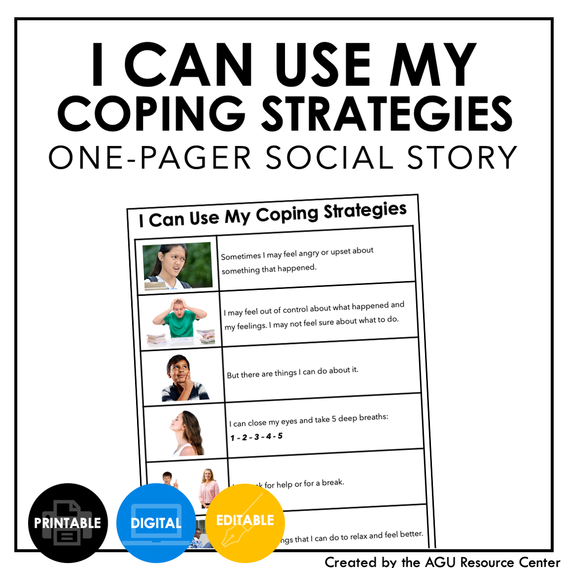 I Can Use My Coping Strategies Social Story | ONE-PAGER | EDITABLE ...