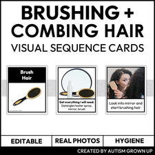 Brushing and Combing Hair Visual Sequence Cards — Autism Grown Up