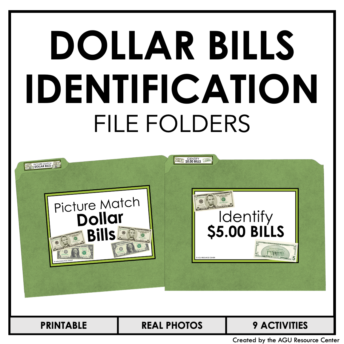 Dollar Bill Identification File Folders — Autism Grown Up