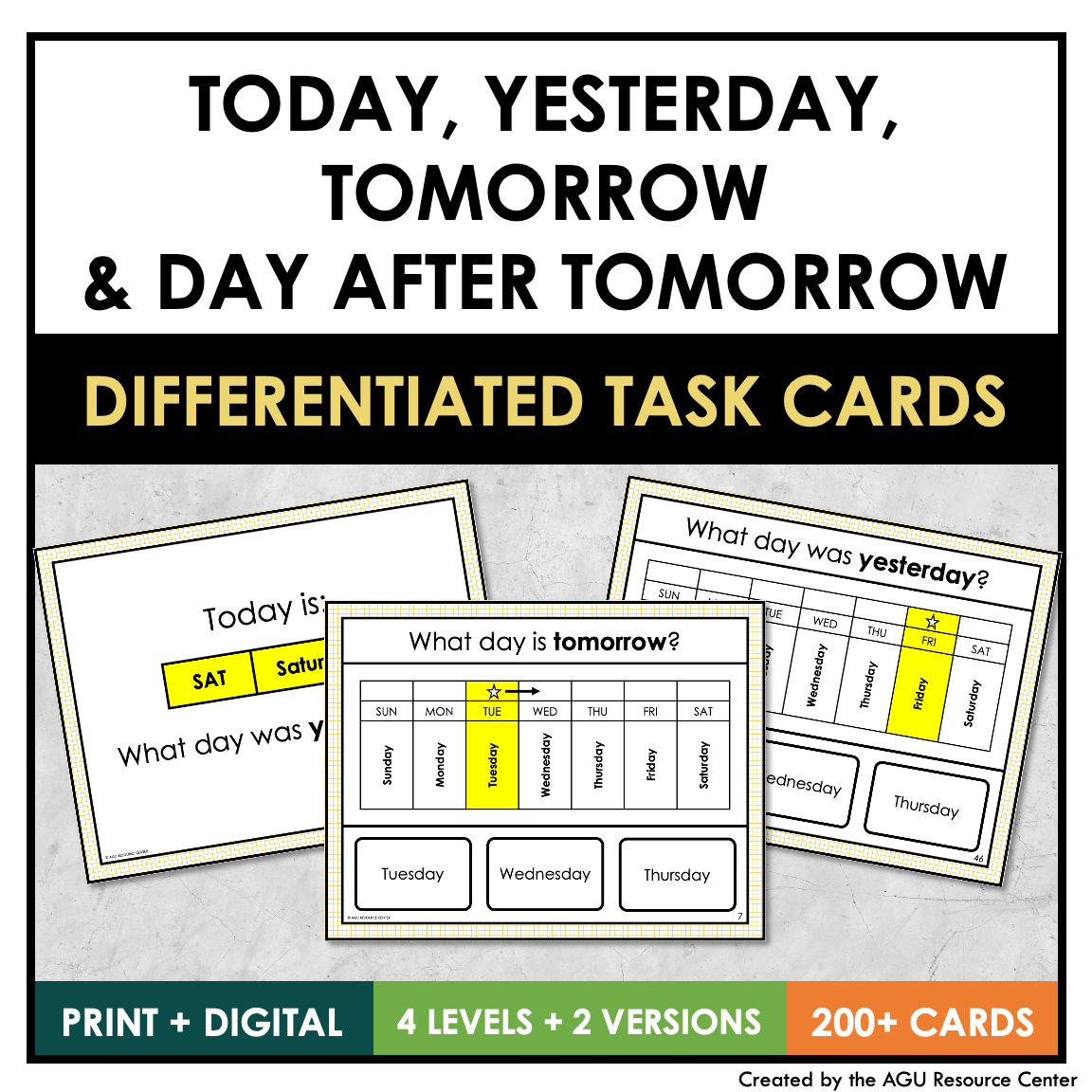 Today, Yesterday, Tomorrow, and Day After Tomorrow Calendar Task Cards ...