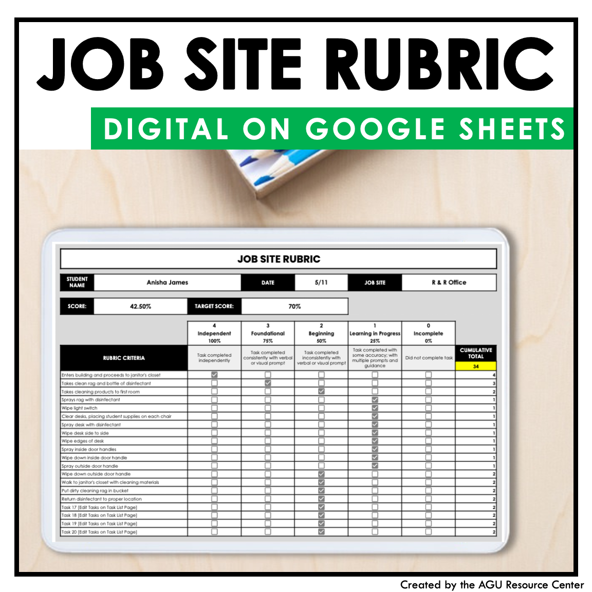 Job Site Rubric for Job Coaches | Digital in Google Sheets | Special E ...