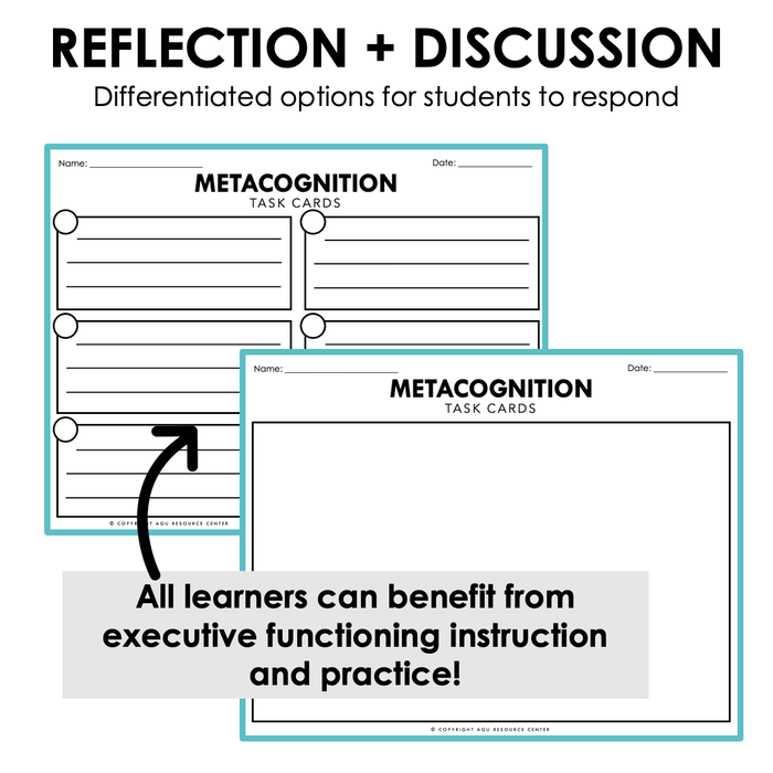 Metacognition Executive Functioning Skills Task Cards — Autism Grown Up