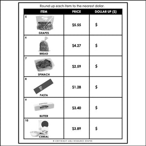 Dollar Up Worksheet | Grocery Items Under $10 | Money Math | Digital ...