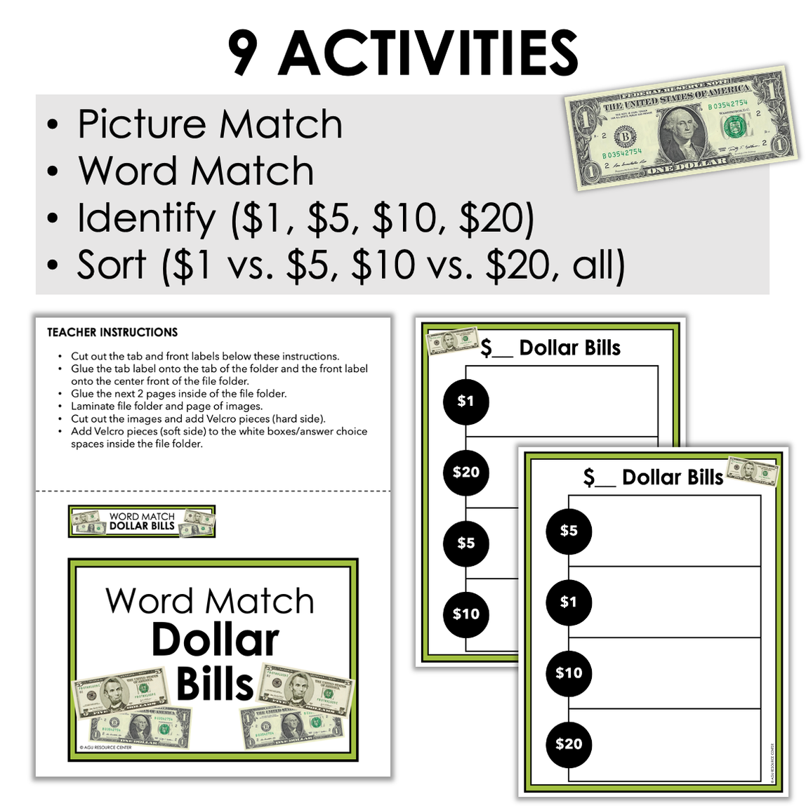 Dollar Bill Identification File Folders — Autism Grown Up