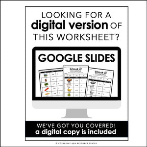 Dollar Up Worksheet | Grocery Items Under $10 | Money Math | Digital ...