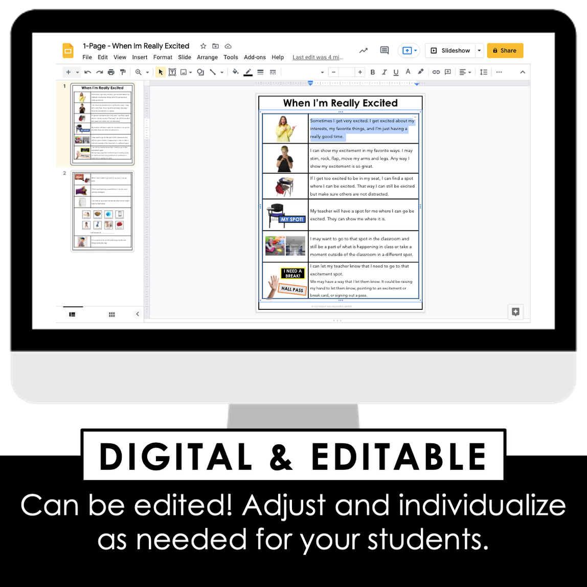 I Can Ask for a Break Social Story | ONE-PAGER | EDITABLE — Autism Grown Up