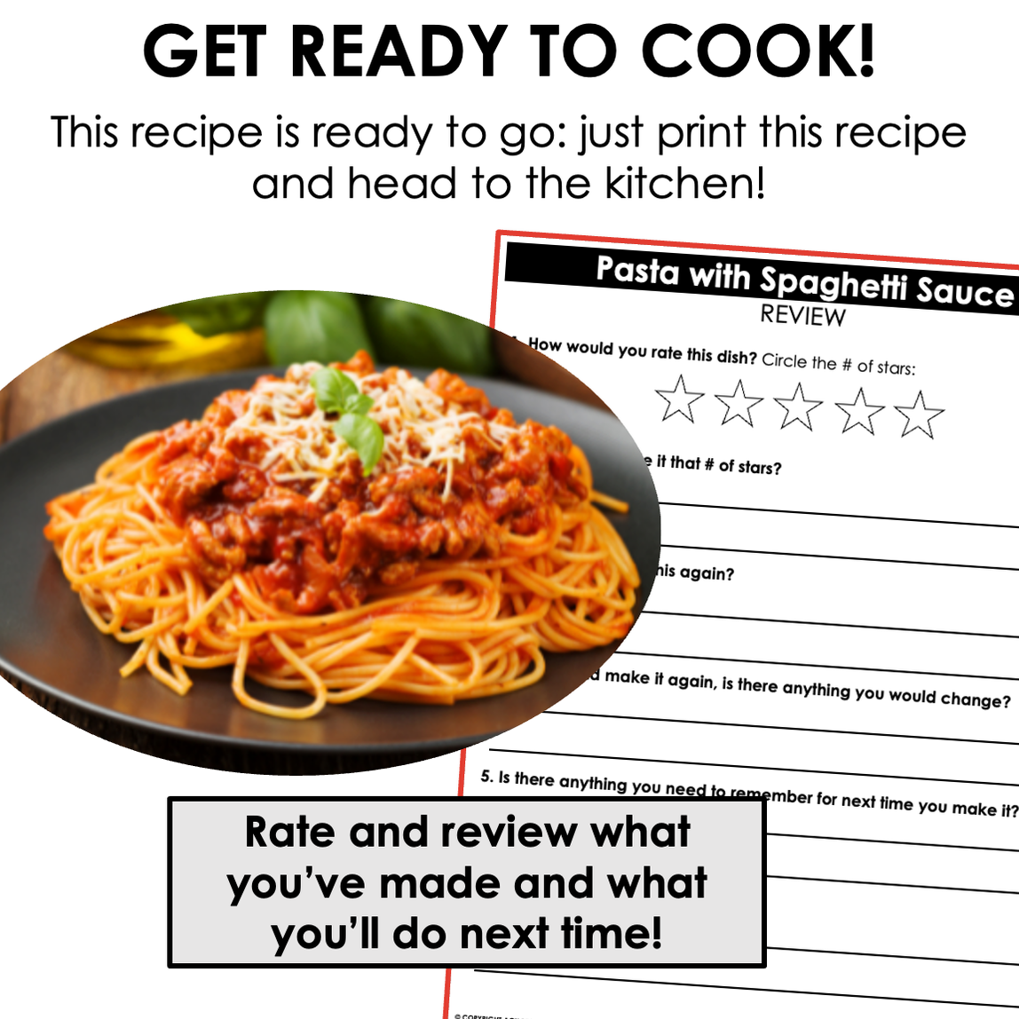 Pasta with Spaghetti Sauce Visual Recipe — Autism Grown Up